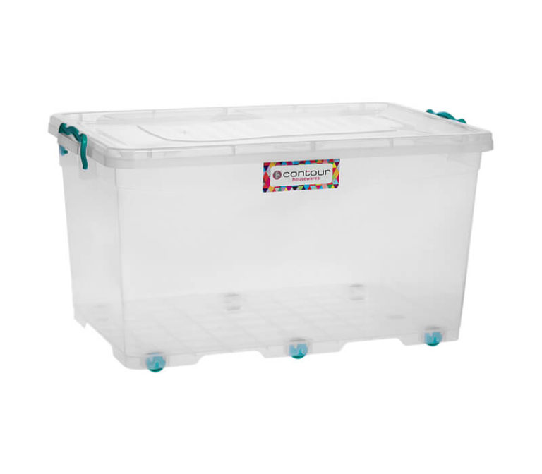 Clear Clip & Lock Storage Box with Wheels - 50L - Mambos Online Store