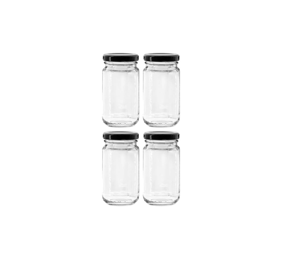 Consol Round Sheer Jar with Black Lid 125 ml - 4 Pack - Mambos Online Store